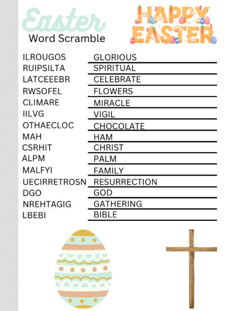 Easter Word Scrambles and Word Searches, Printable Activities and Games ...