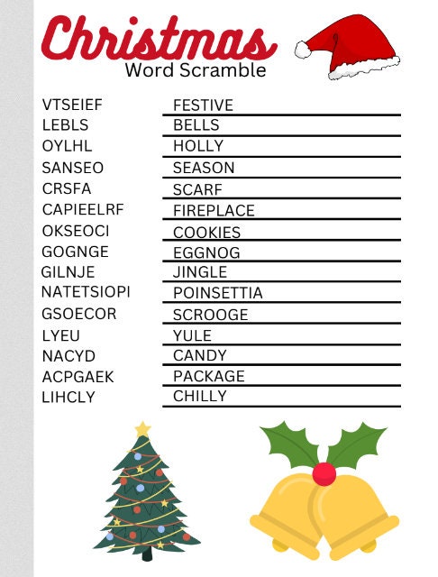 Christmas Word Scrambles and Word Searches, Printable Activities and ...