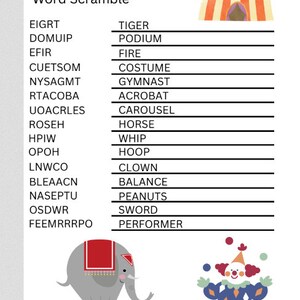Circus Word Scrambles and Word Searches, Printable Activities and Games ...