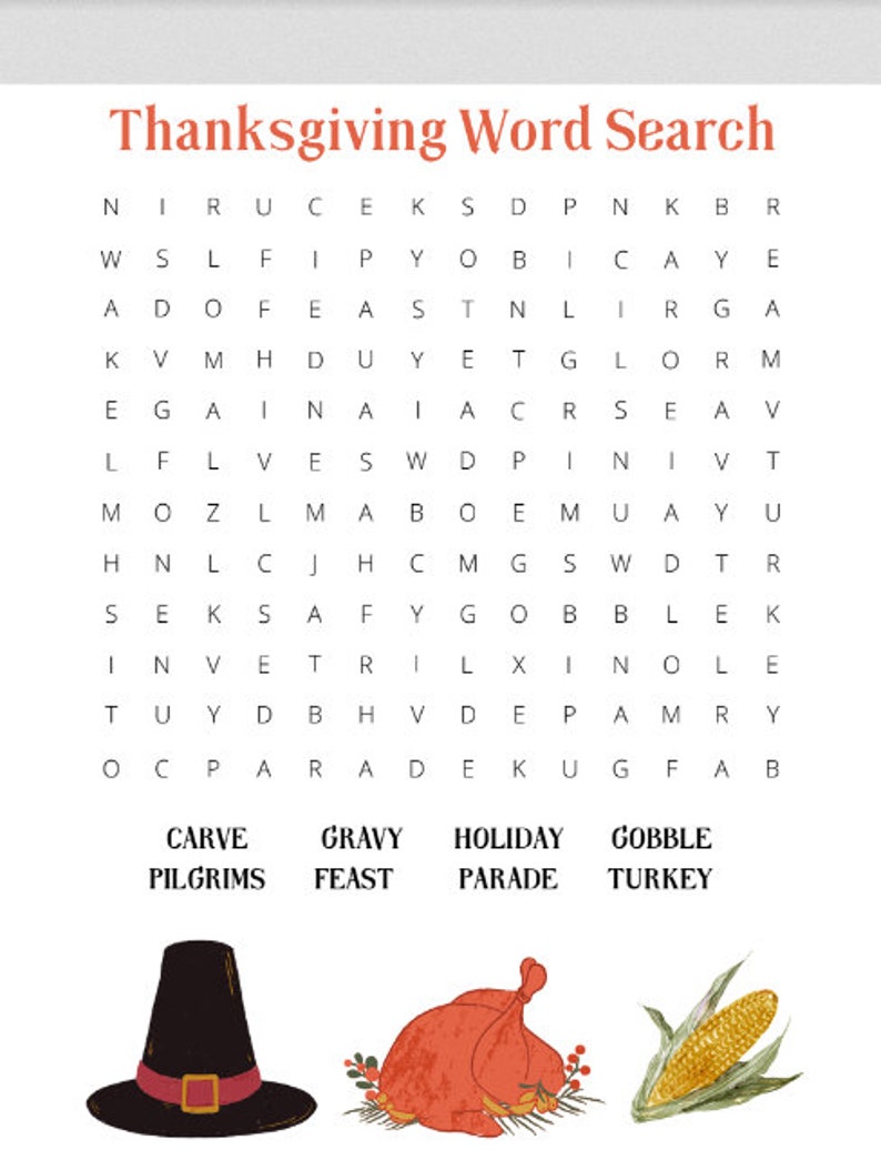 Thanksgiving Word Scrambles and Word Searches, Printable Activities and ...