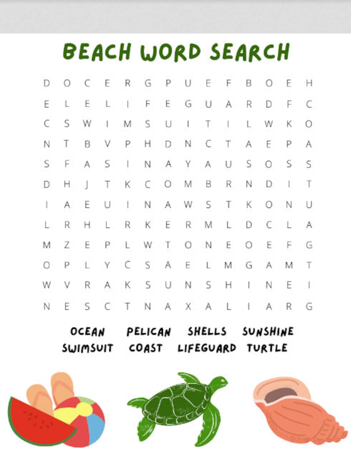 Beach Word Scrambles and Word Searches, Printable Activities and Games ...