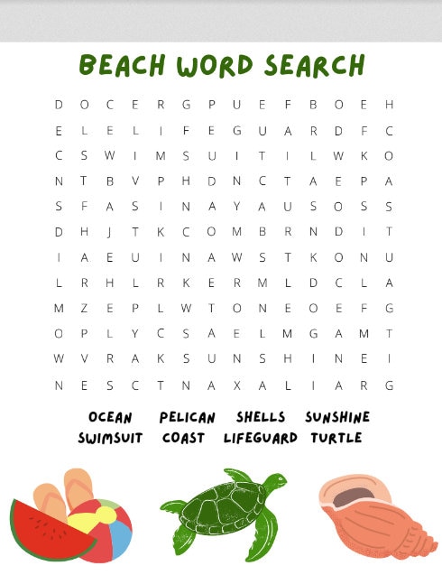 Beach Word Scrambles and Word Searches, Printable Activities and Games ...
