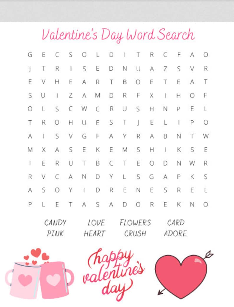 Valentine's Day Word Scrambles and Word Searches, Printable Activities ...