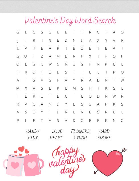 Valentine's Day Word Scrambles and Word Searches, Printable Activities ...