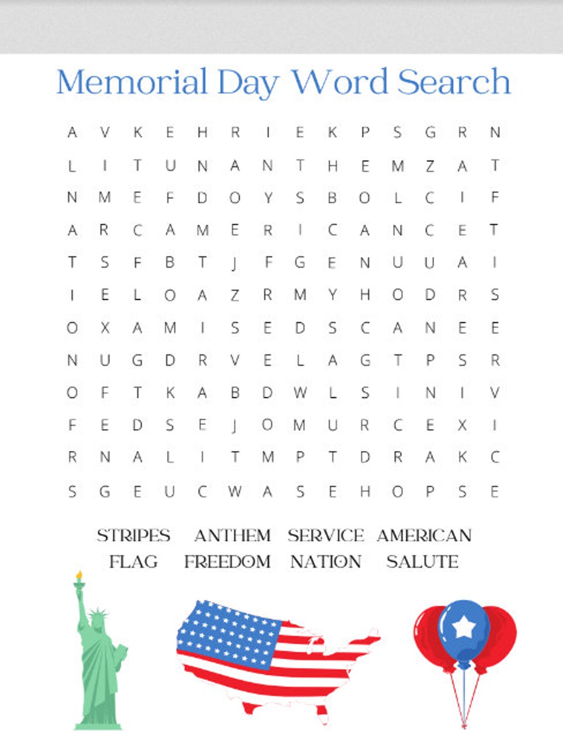 Memorial Day Word Scrambles and Word Searches, Printable Activities and ...