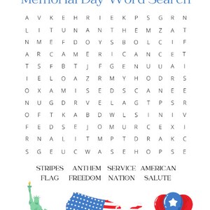 Memorial Day Word Scrambles and Word Searches, Printable Activities and ...
