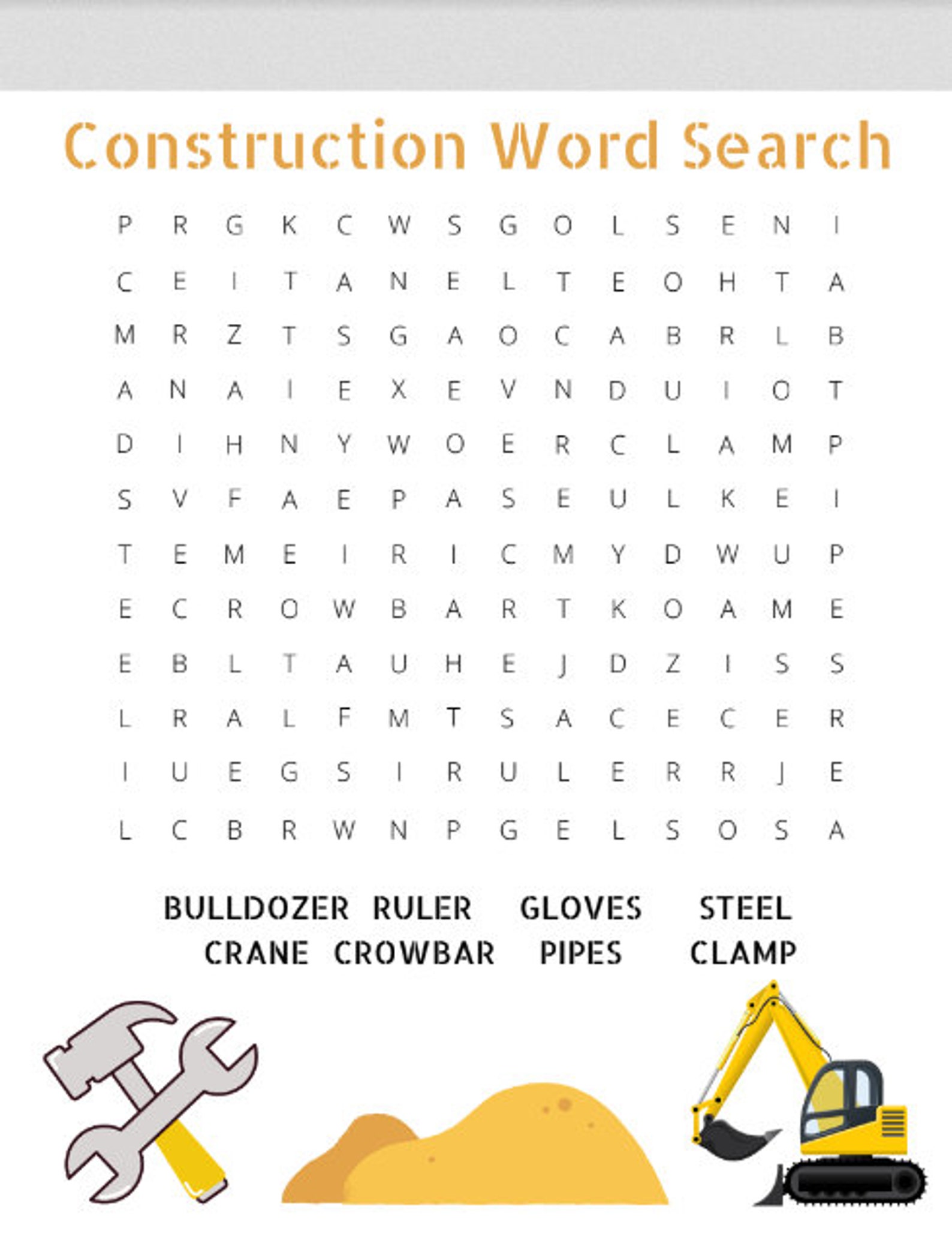 Construction Word Scrambles and Word Searches, Printable Activities and ...