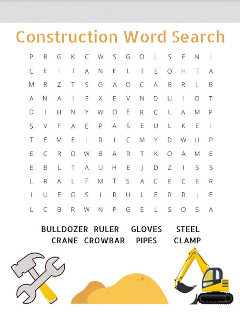 Construction Word Scrambles and Word Searches, Printable Activities and ...