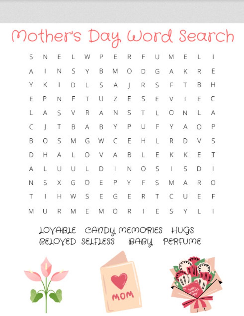 Mother's Day Word Scrambles and Word Searches, Printable Activities and ...