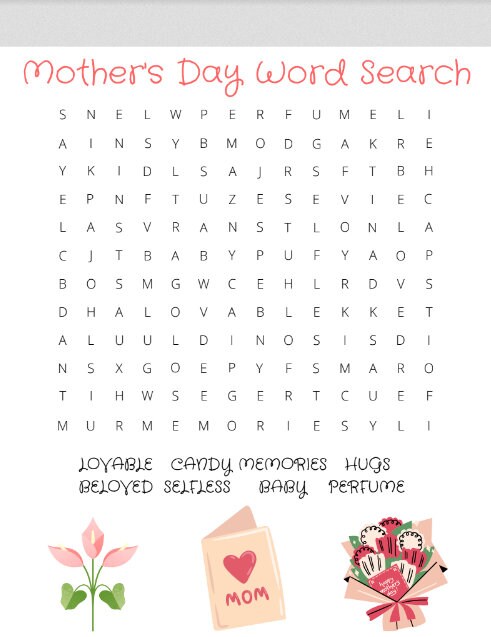 Mother's Day Word Scrambles and Word Searches, Printable Activities and ...