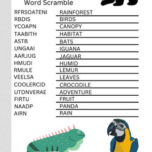 Jungle Word Scrambles and Word Searches, Printable Activities and Games ...