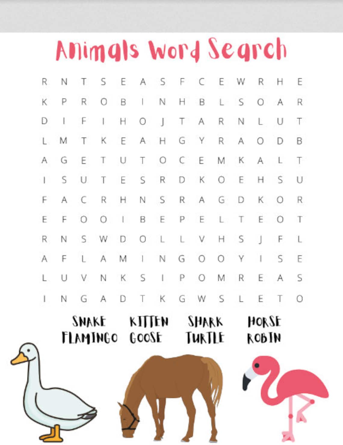 Animals Word Scrambles and Word Searches, Printable Activities and ...