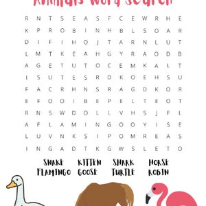 Animals Word Scrambles and Word Searches, Printable Activities and ...