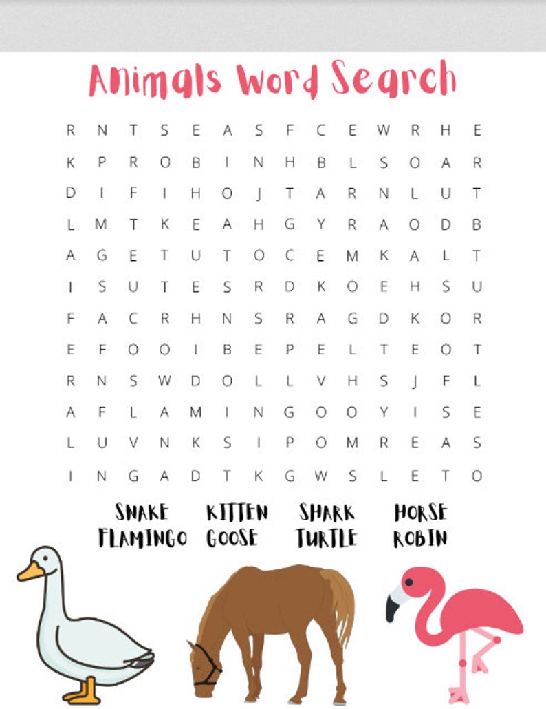 Animals Word Scrambles and Word Searches, Printable Activities and ...