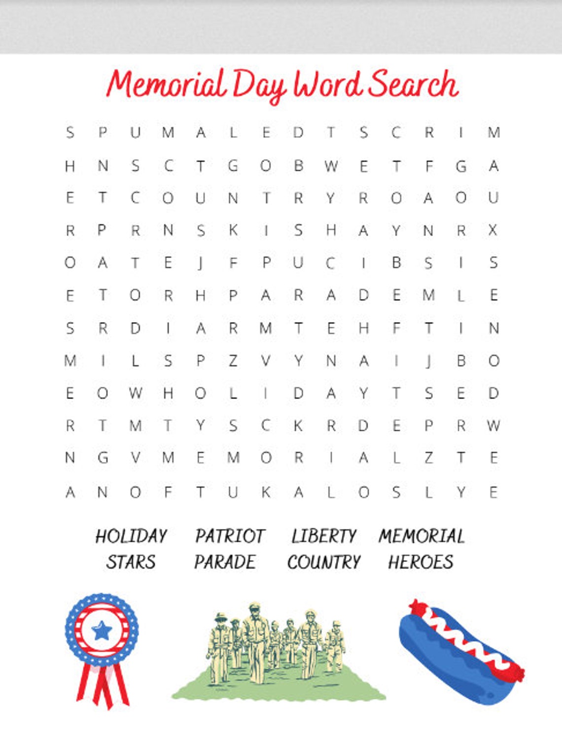 Memorial Day Word Scrambles and Word Searches, Printable Activities and ...
