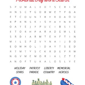 Memorial Day Word Scrambles and Word Searches, Printable Activities and ...