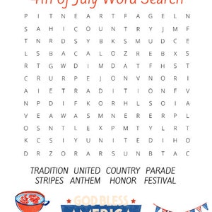 4th of July Word Scrambles and Word Searches, Printable Activities and ...