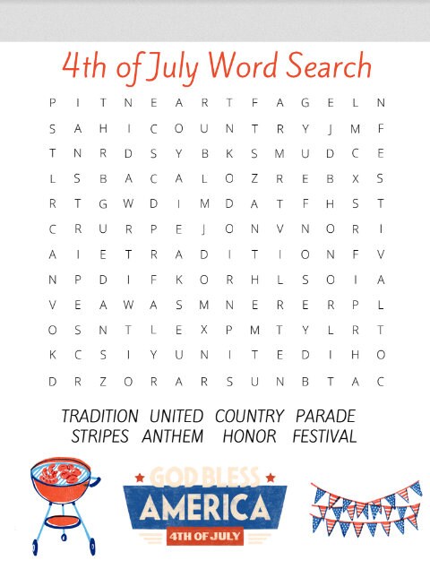 4th of July Word Scrambles and Word Searches, Printable Activities and ...