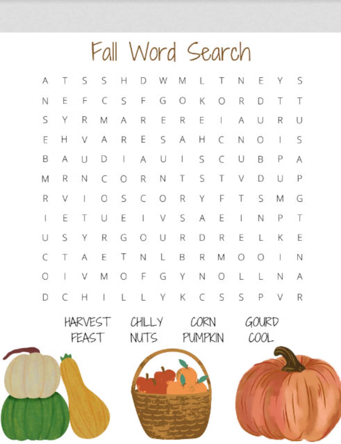 Fall Word Scrambles and Word Searches, Printable Activities and Games ...