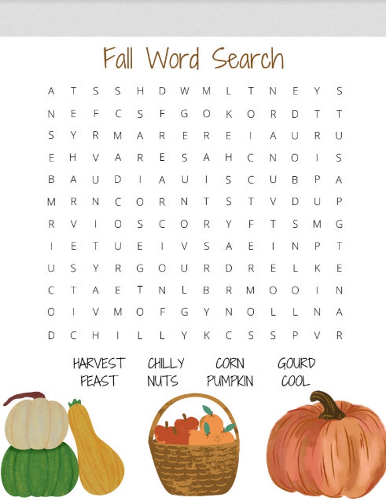 Fall Word Scrambles and Word Searches, Printable Activities and Games ...