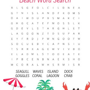 Beach Word Scrambles and Word Searches, Printable Activities and Games ...