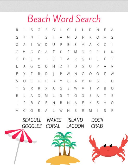 Beach Word Scrambles and Word Searches, Printable Activities and Games ...