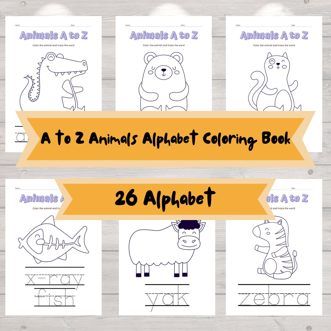 A to Z Alphabet Animals Color and Trace the Word Book Pages - Etsy