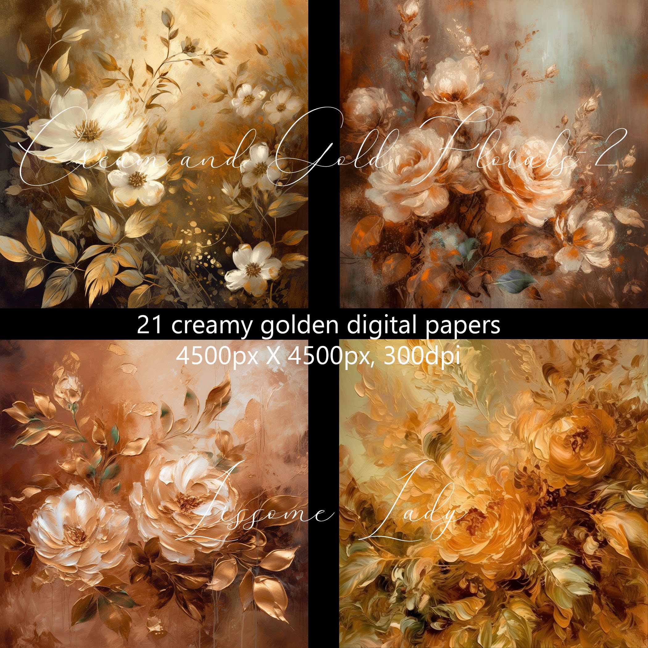 21 Cream and Gold Floral Backgrounds-2 Elegant Patterns - Etsy