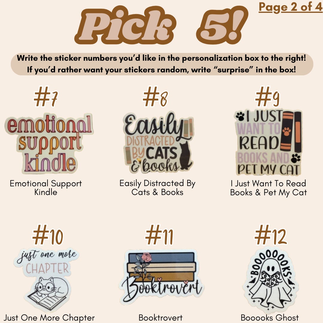 Book Themed Sticker Bundle of 5 - Etsy