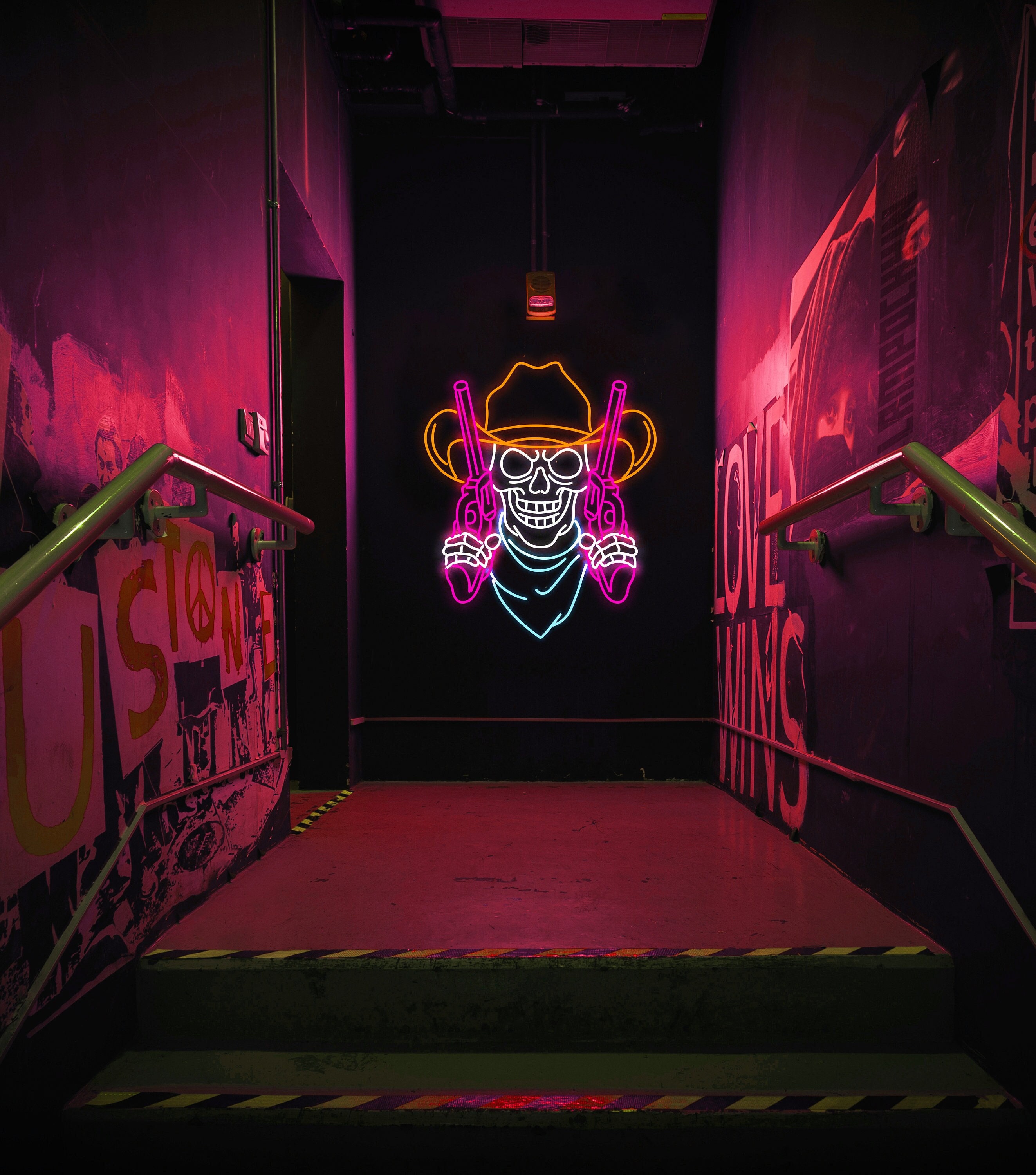 Edgy Skull With Gun Neon Sign, Western Cowboy Revolver Wall Art, Unique ...