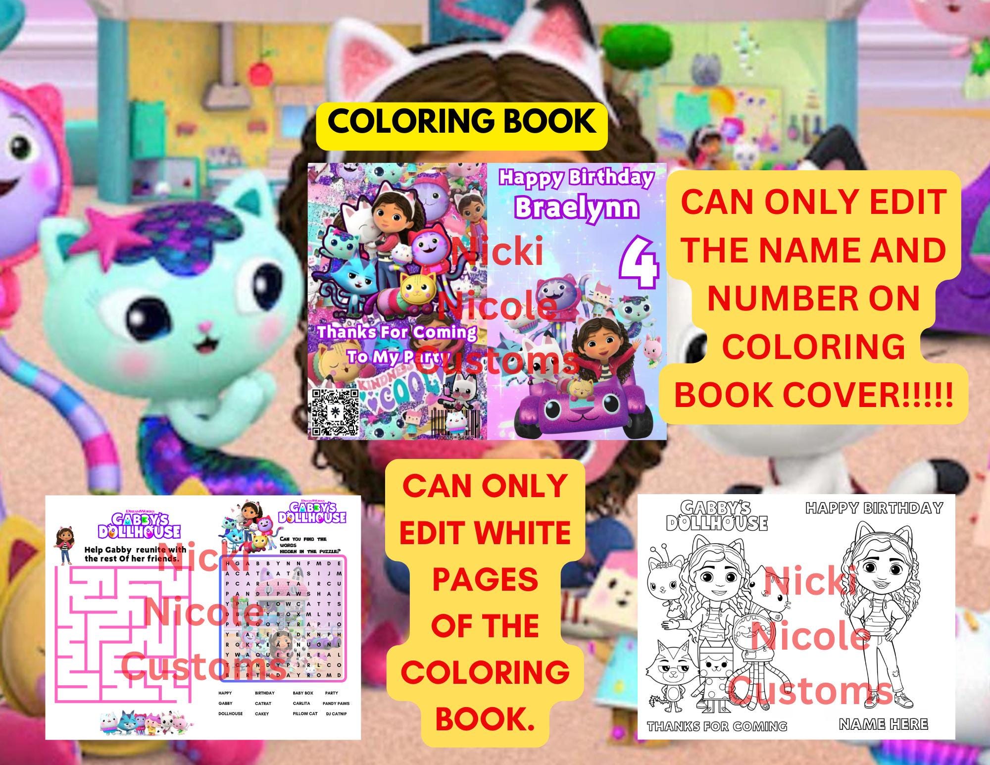 Gabby Party Dollhouse Coloring Book Editable (read Description) - Etsy