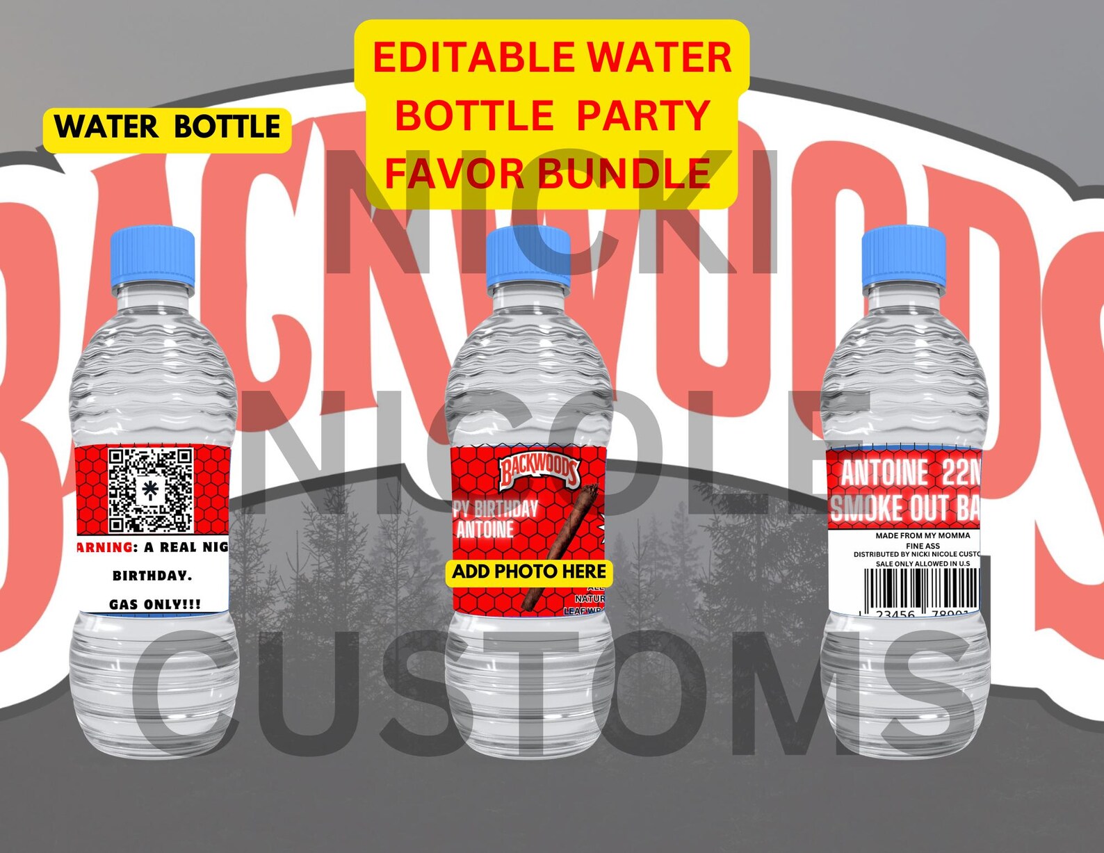 Editable Water Bottle Backwood Template - Etsy