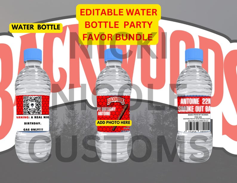 Editable Water Bottle Backwood Template - Etsy