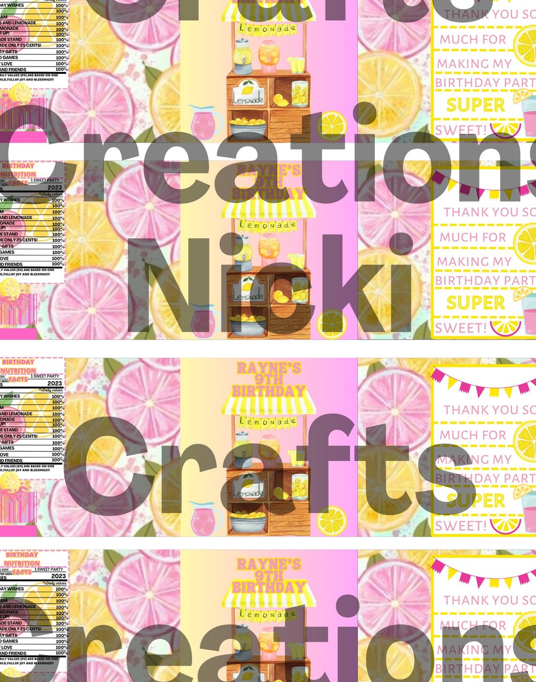 Pink Lemonade Birthday Custom Gatorade Party Template 12oz - Etsy