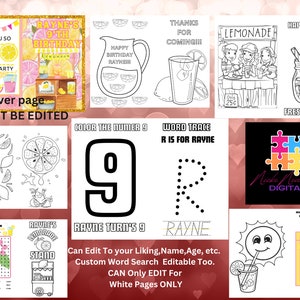 Editable Pink Lemonade Coloring Book - Etsy