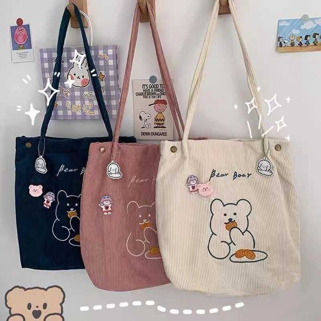 Korean Tote Bag Cute Bear Canvas Tote Bag Cute Aesthetic - Etsy
