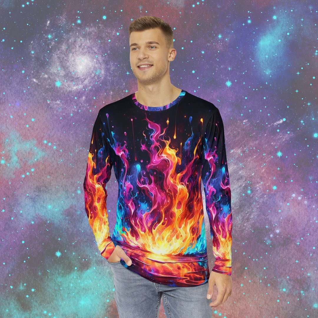 Neon Flames Men's Long Sleeve Shirt - Etsy