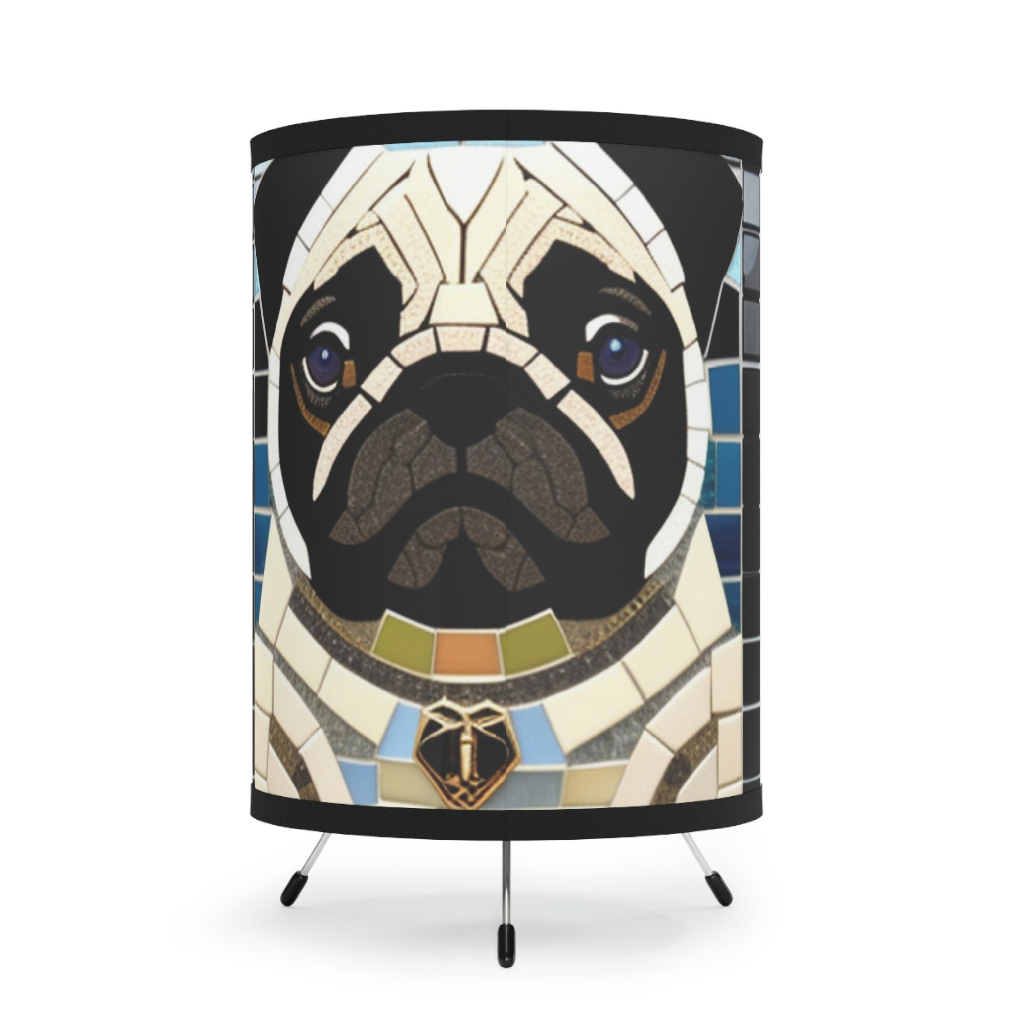 Tripod Lamp With High-res Pug Mosaic Original Puppy Dog Art Printed ...