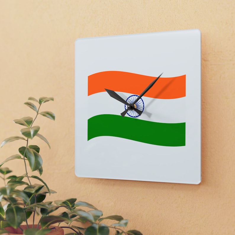 India Flag Acrylic Wall Clock Square or Round Restaurant Bar Hotel Home ...