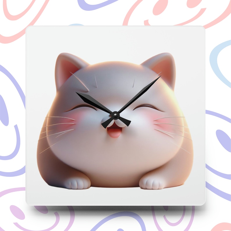 Cute Fat Kitty Cat Acrylic Wall Clock - Etsy