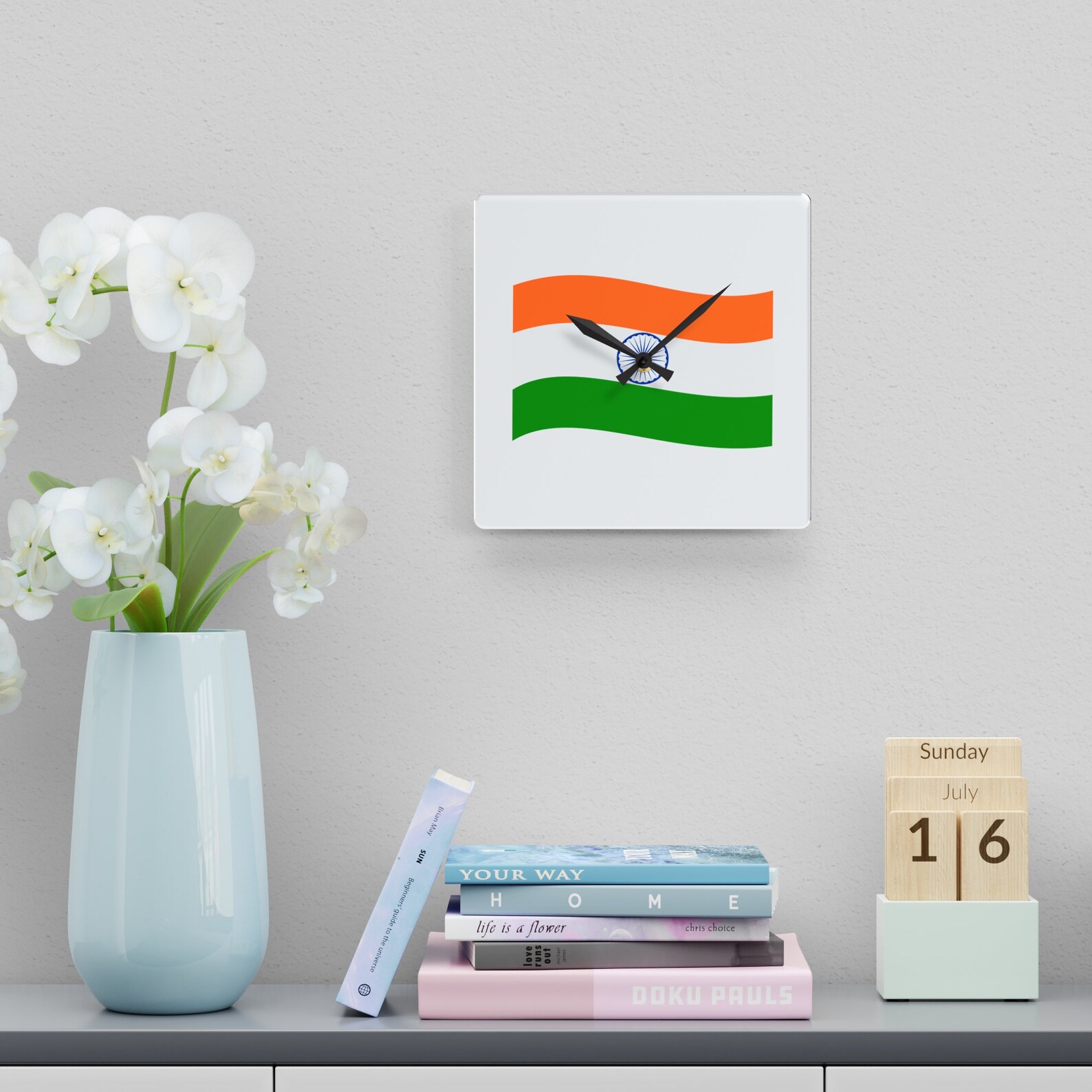 India Flag Acrylic Wall Clock Square or Round Restaurant Bar Hotel Home ...
