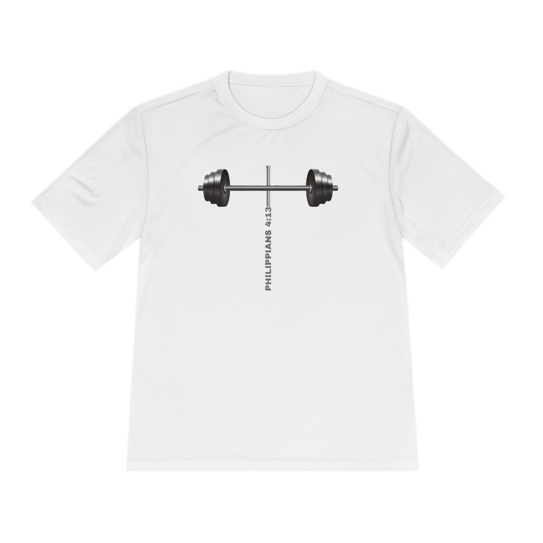 Philippians Weights Barbells Cross Unisex Moisture Wicking Tee, Bible ...