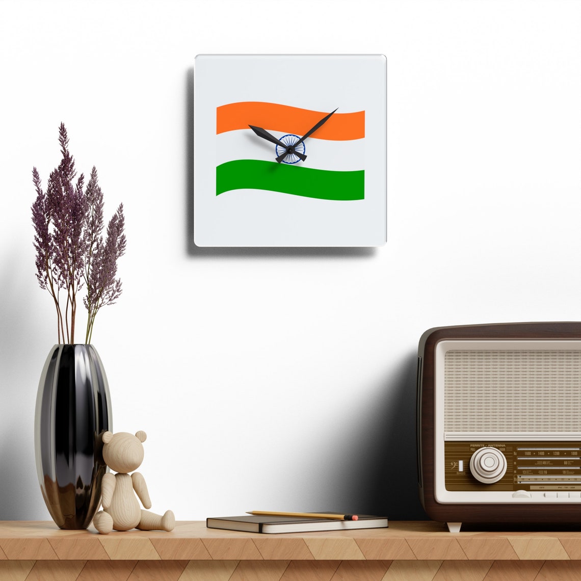 India Flag Acrylic Wall Clock Square or Round Restaurant Bar Hotel Home ...