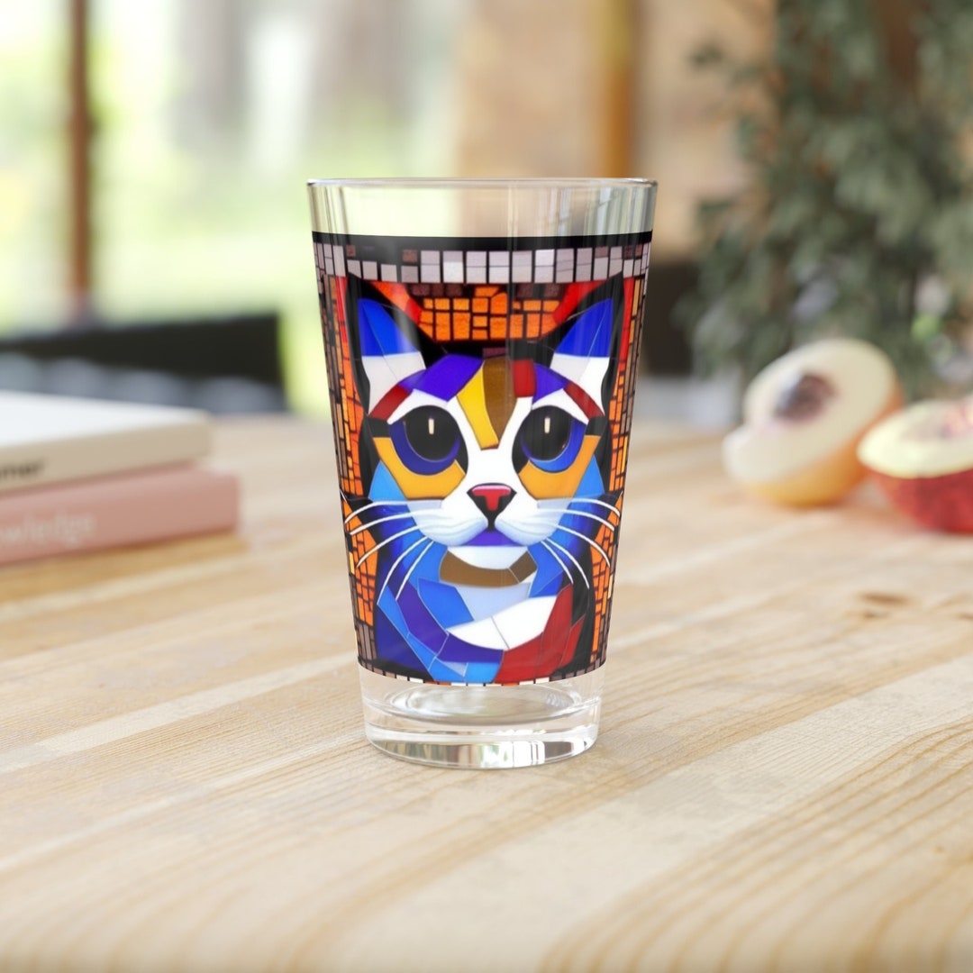 Original Cat Art Mosaic Pint Glass, 16oz - Etsy