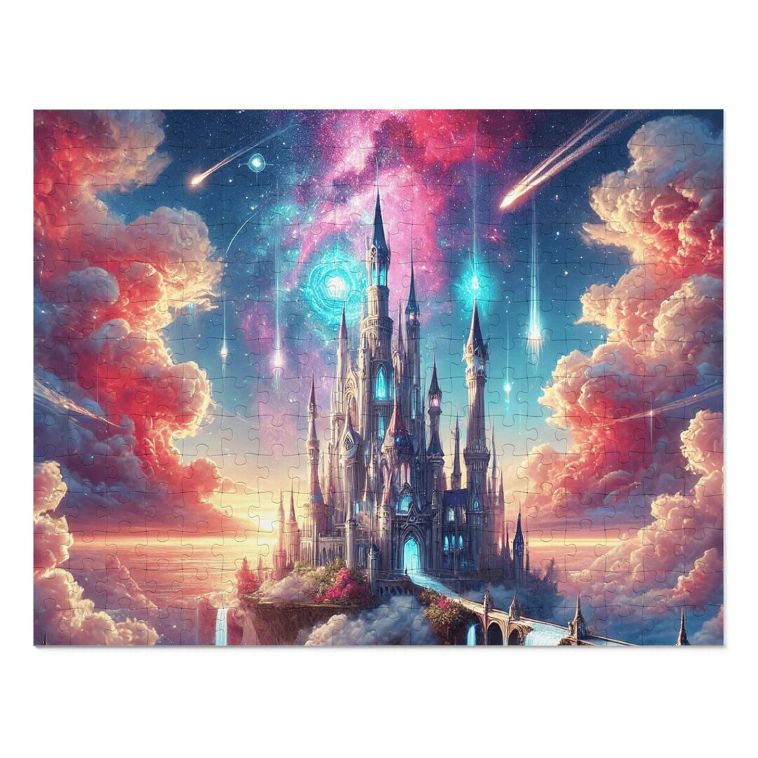 Grand Luminous Castle Fantasy Jigsaw Puzzle, Vibrant Clouds, Ethereal ...