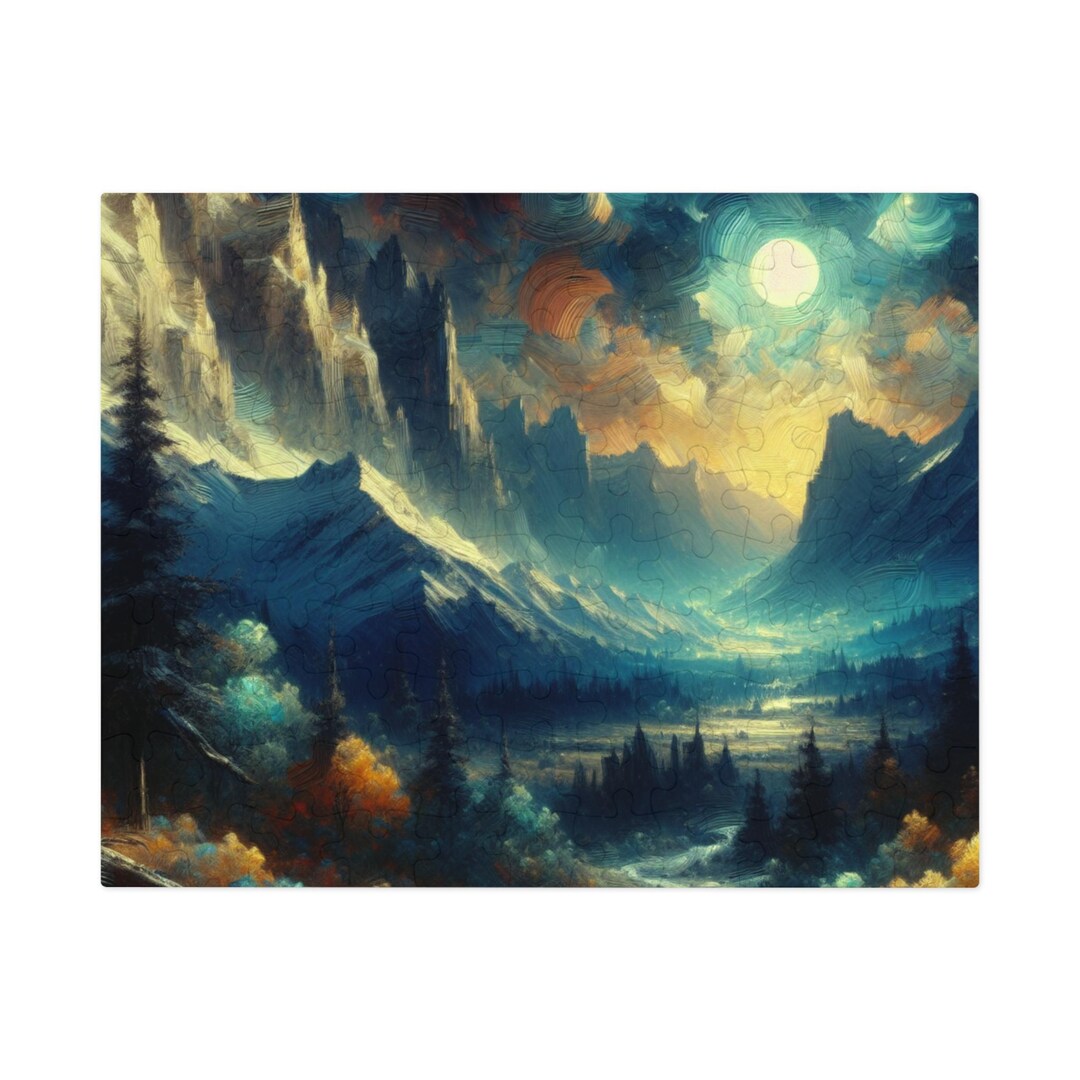 Fantasy Landscape Jigsaw Puzzle, Mountains Moon Stars Art, Magical ...