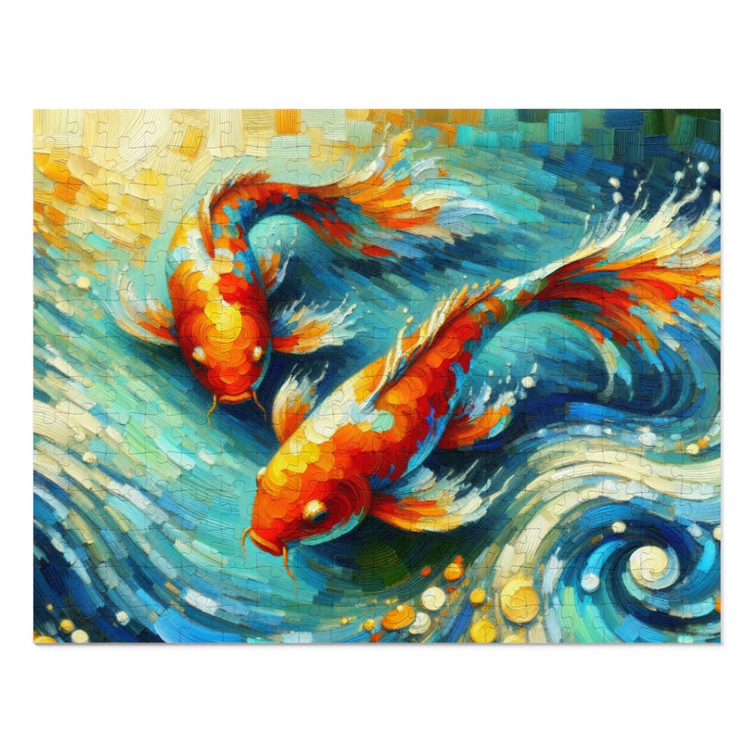 Impressionistic Koi Fish Jigsaw Puzzle With Tin, Sea Life Art Puzzle ...
