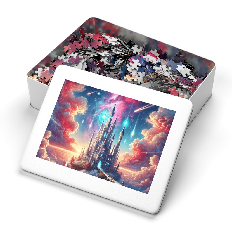 Grand Luminous Castle Fantasy Jigsaw Puzzle, Vibrant Clouds, Ethereal ...