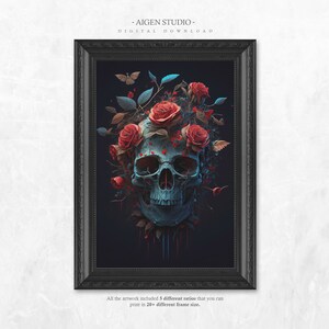 Skull in Rose Poster V7 - Skull Print - Etsy