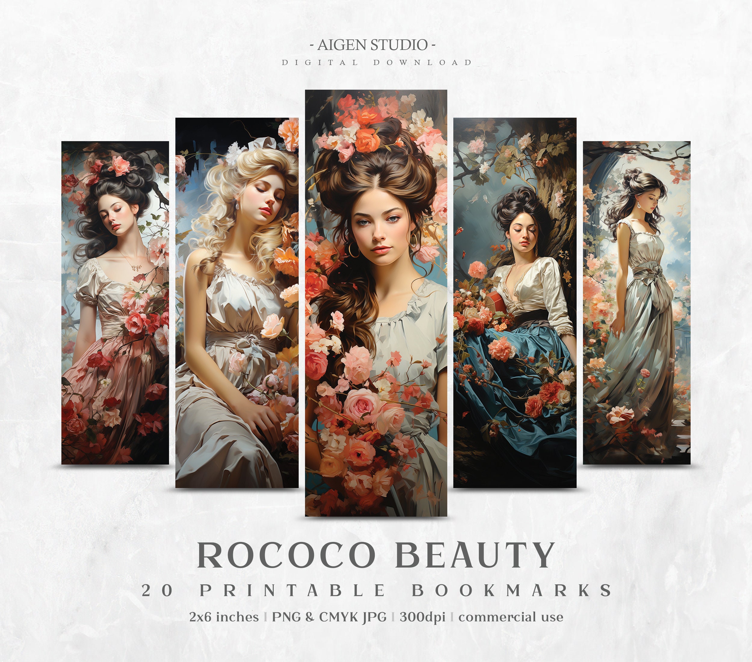 20 Bookmark Designs Rococo Beauty | Printable Bookmarks Digital ...